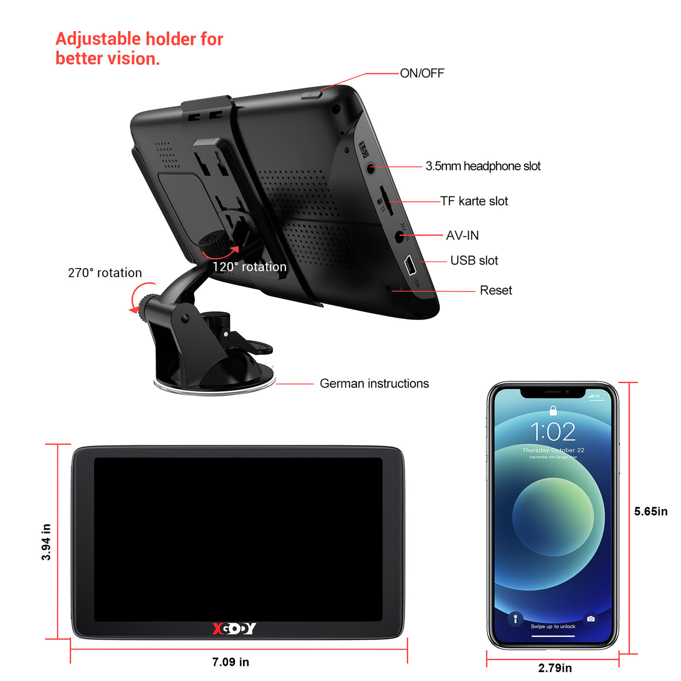 Lifetime Free Map Update Sat Nav 7inch Truck GPS with Bluetooth AV-in ...