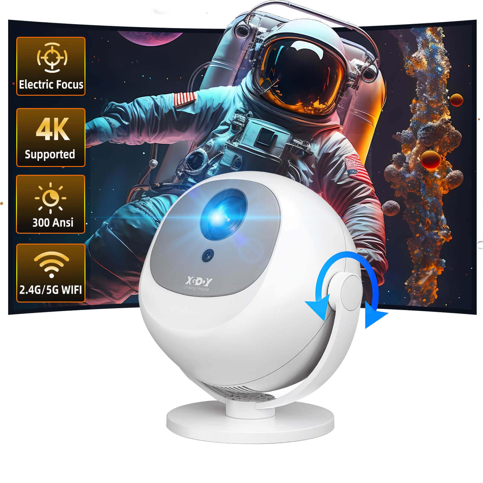 Gimbal A2: Portable Projector Dual Speakers Android 11.0, Native720P,