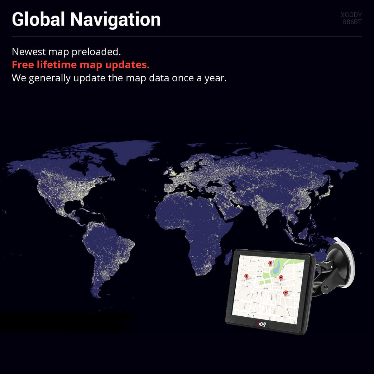 XGODY 7-inch GPS Truck Navigator, Easy Raed Touchscreen Display, Custom ...