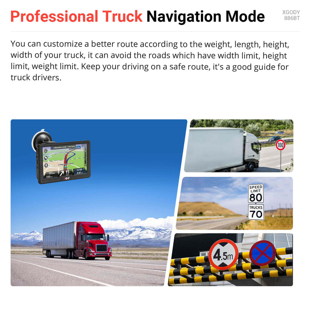 XGODY 7-inch GPS Truck Navigator, Easy Raed Touchscreen Display, Custom ...