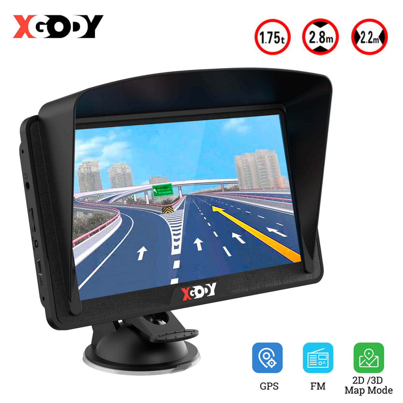 XGODY 7-inch GPS Truck Navigator, Easy Raed Touchscreen Display, Custom ...