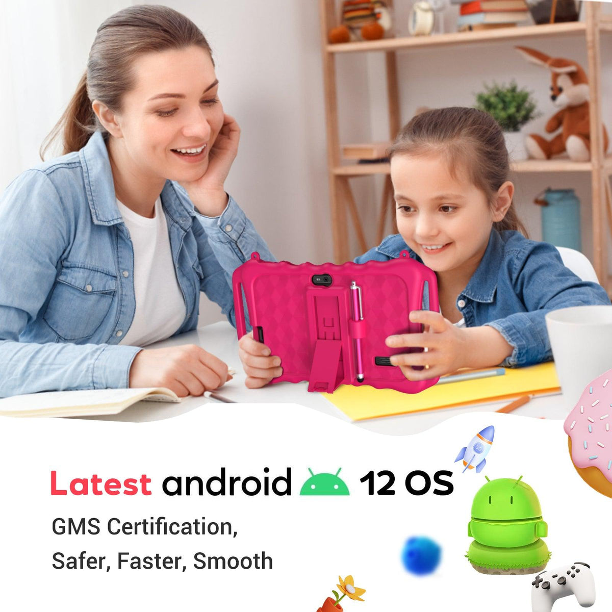 T702PRO 7 Inch Tablet With Case For Kids Aged 3-12, 32G With Bluetooth