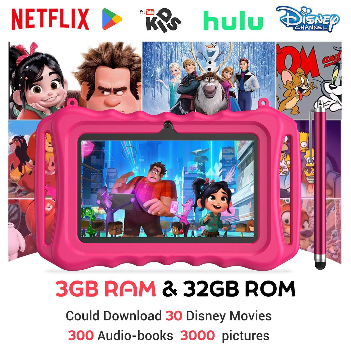 T702PRO 7 Inch Tablet With Case For Kids Aged 3-12, 32G With Bluetooth