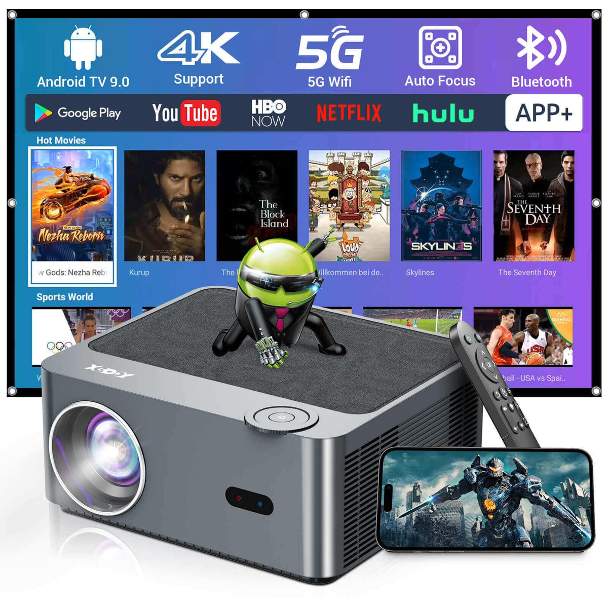 XGODY A45 1080P Projector | 200-inch Home Theater, Smart Projector Wit