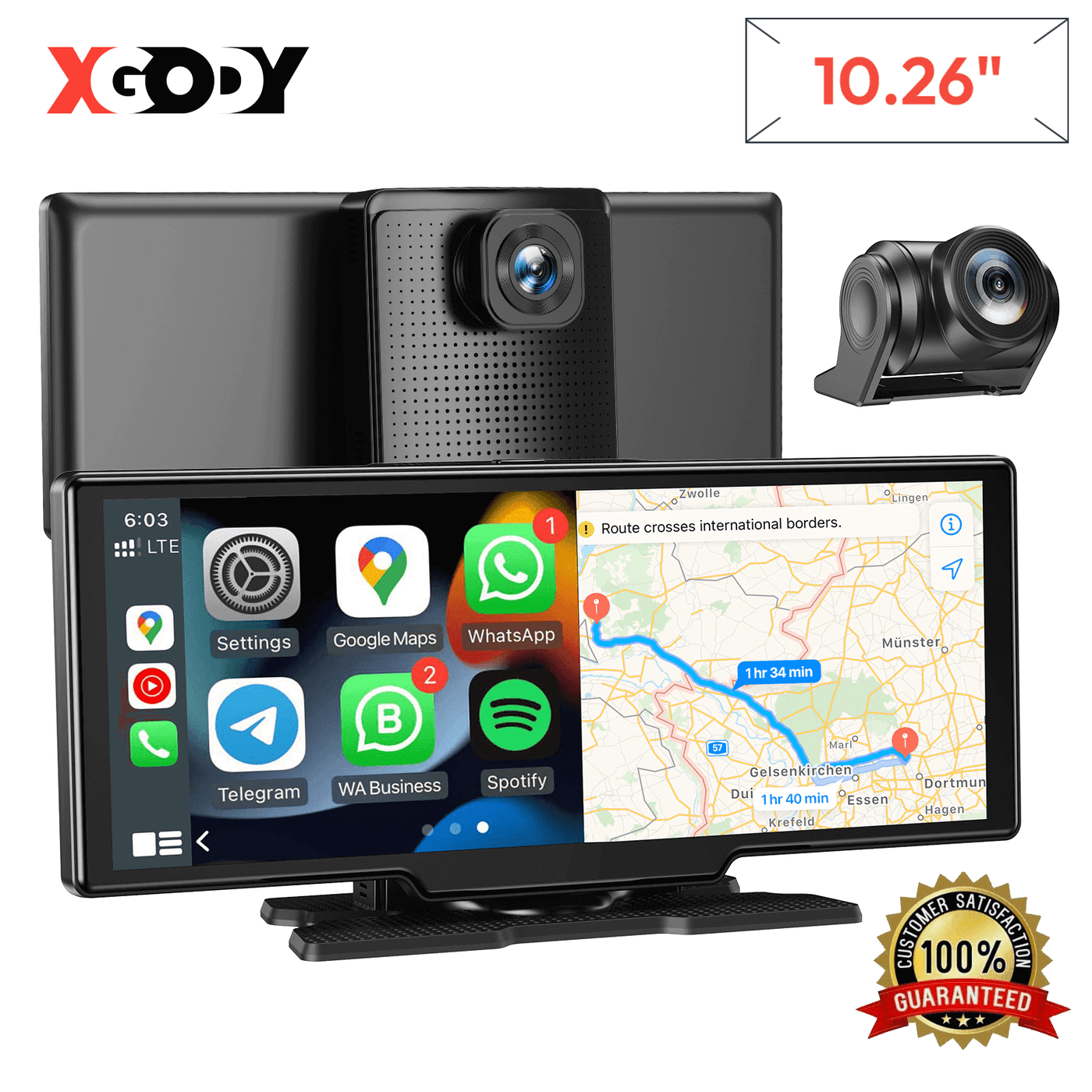 XGODY H30 Dash Cam | 10.26" Screen, 4K Camera, Carplay/Android Auto Su