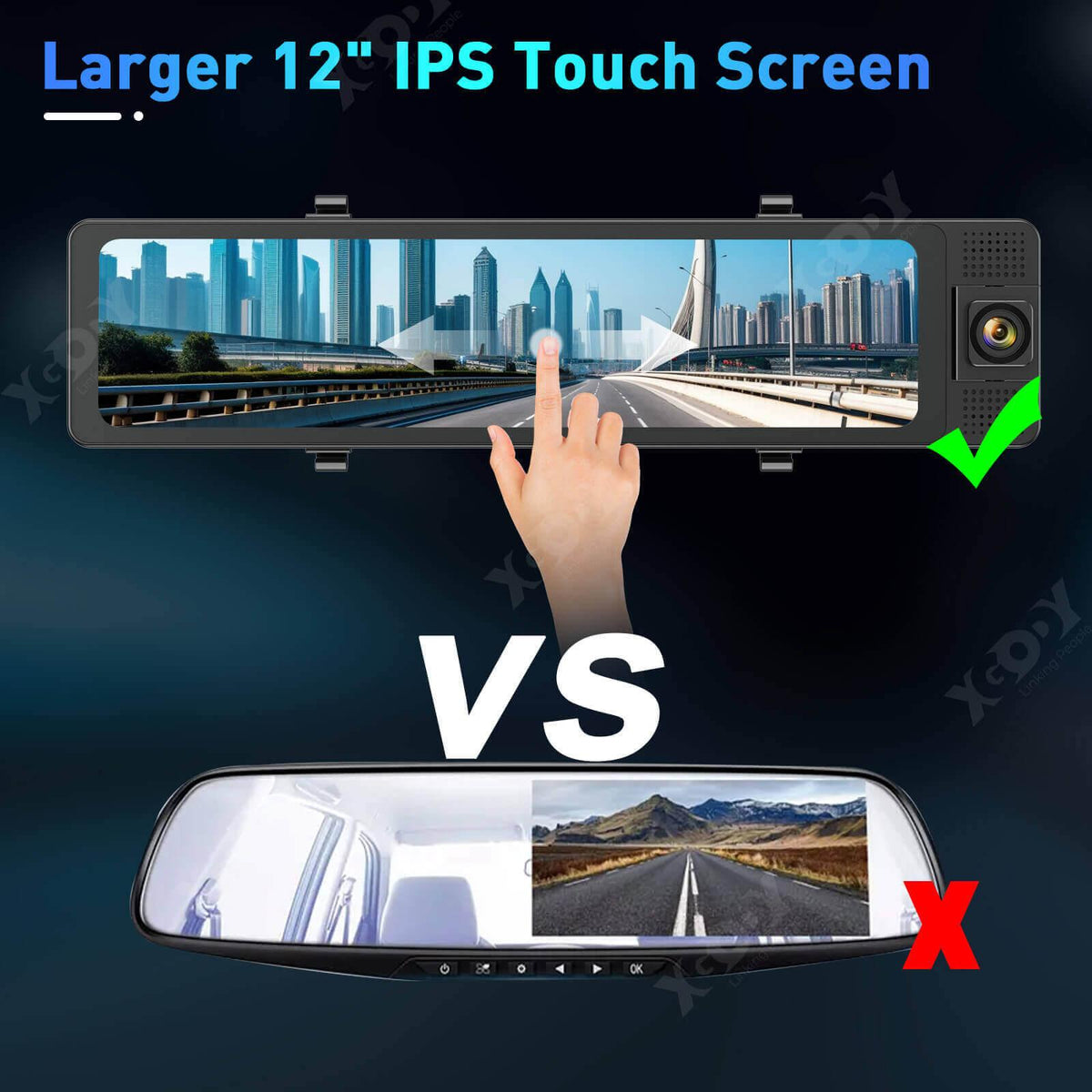 XGODY J406 Triple Channels Dash Cam - 12-Inch Touch Screen, 4K Ultra H