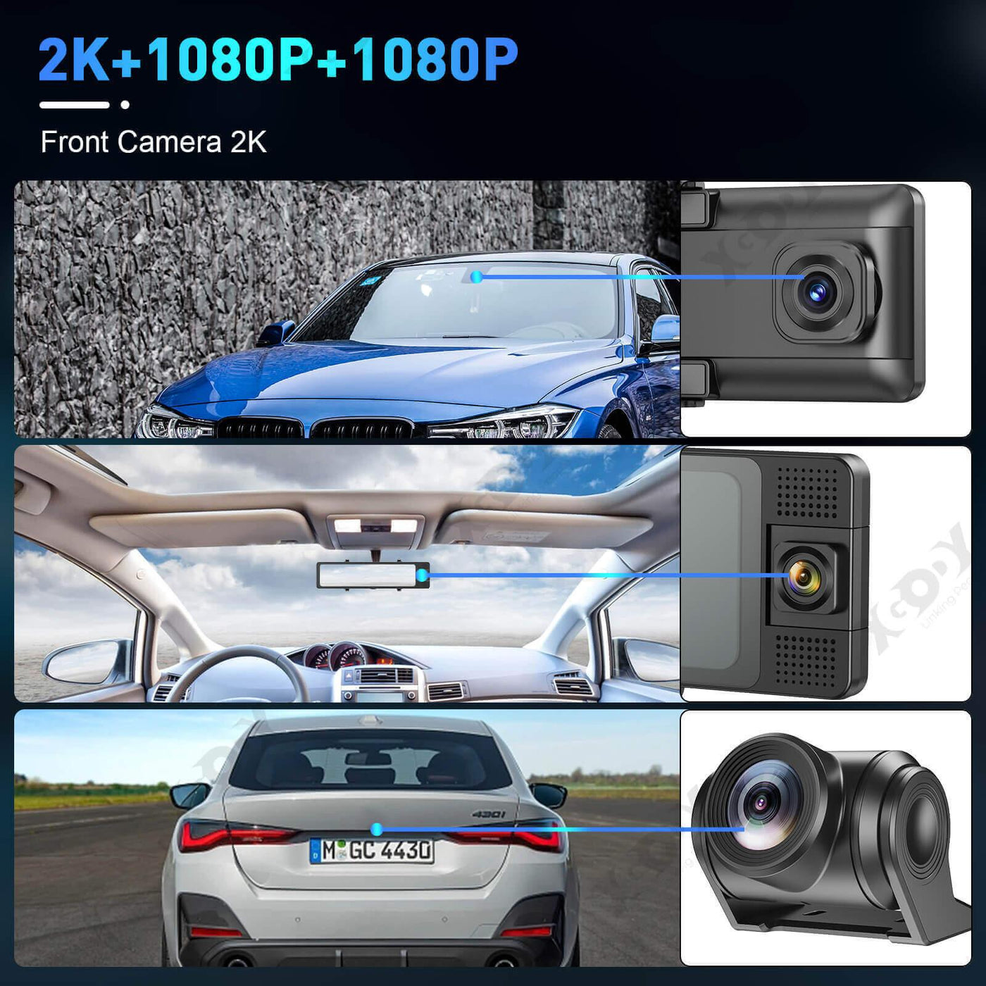XGODY J406 Triple Channels Dash Cam - 12-Inch Touch Screen, 4K Ultra H