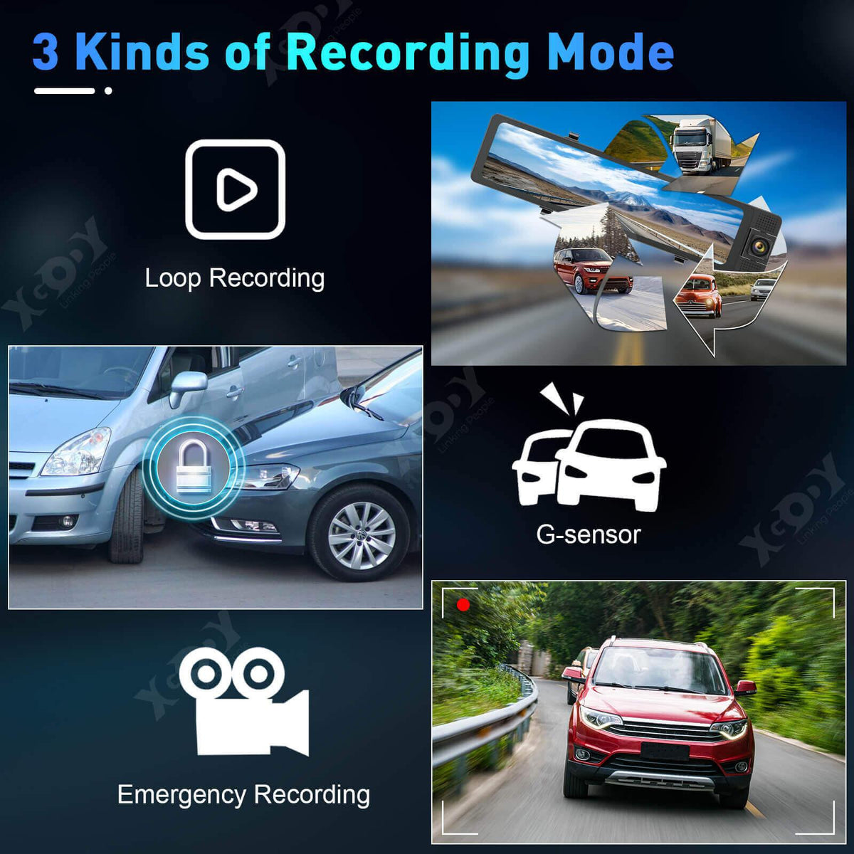 XGODY J406 Triple Channels Dash Cam - 12-Inch Touch Screen, 4K Ultra H