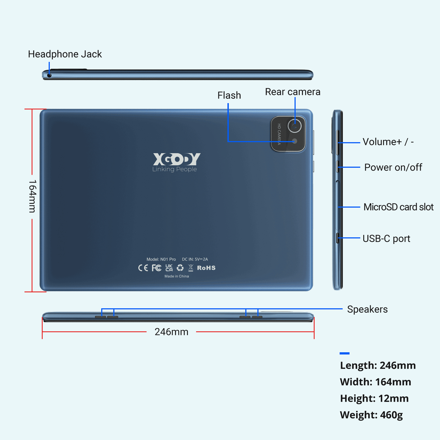 XGODY N01Pro 10.1-inch Android 12 Tablet | 10G+256G Memory | Dual Came