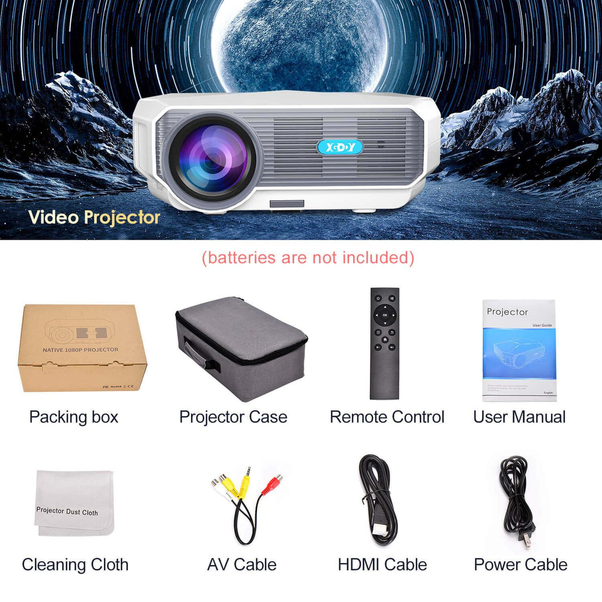 Native 1080P Full HD Video Projector | XGODY A4300 With WiFi & BT, Out