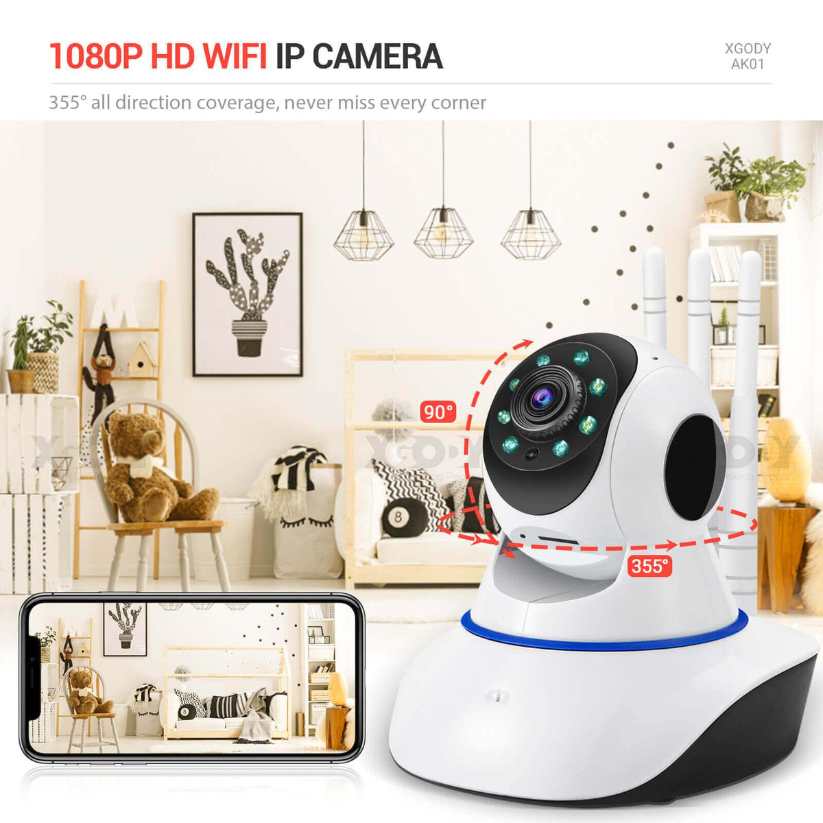 Smart Monitor Camera XGODY AK01 For Indoor Security Camera Systems, Pe