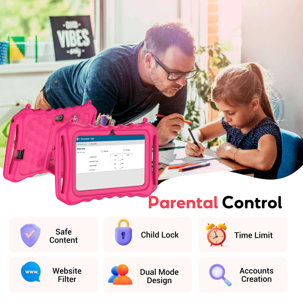 T702PRO 7 Inch Tablet With Case For Kids Aged 3-12, 32G With Bluetooth