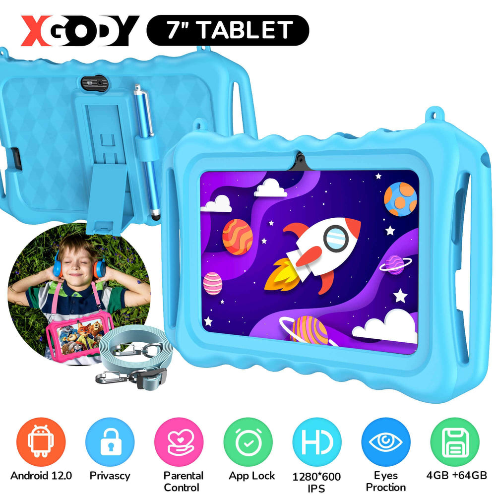 T702PRO 7 Inch Tablet With Case For Kids Aged 3-12, 32G With Bluetooth