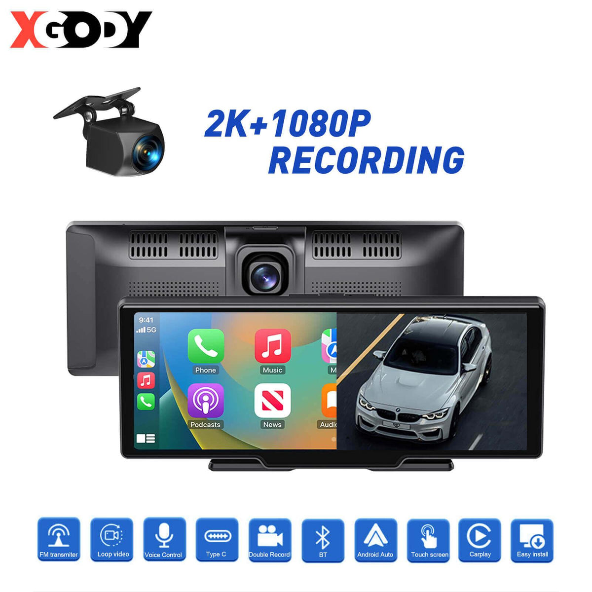 XGODY 1080P 10.26" IPS Screen Front And Rear Dual-Recording Camera Das