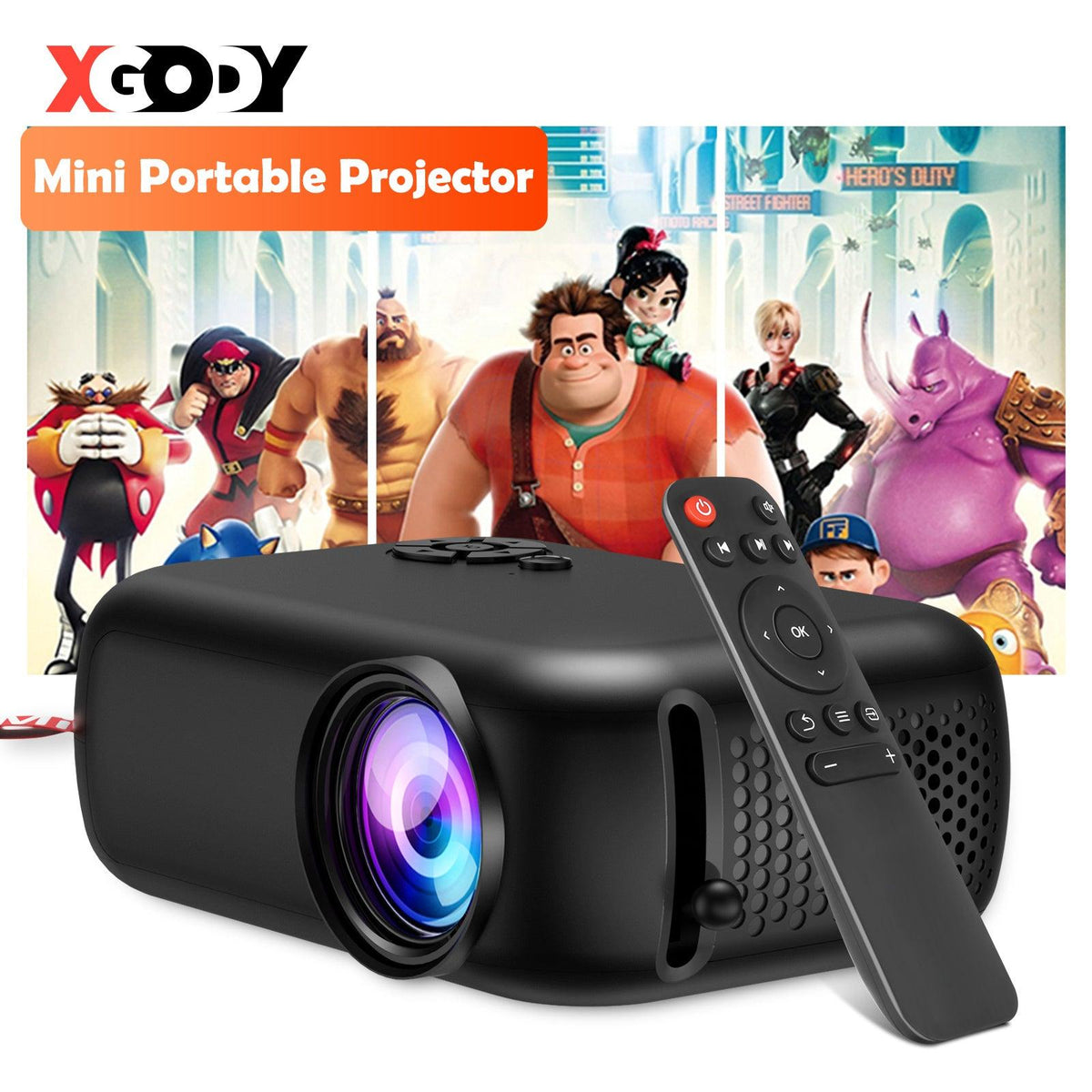 XGODY 1080P Multi-devio Connection Small Projector For Home Theater, H