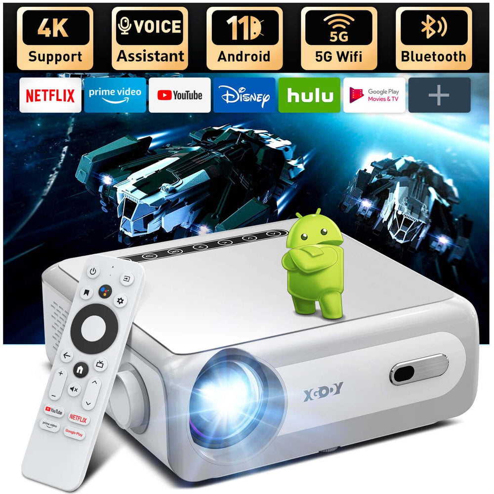 XGODY 4K Portable Smart Projector With Built-in Apps, Built-In TV Stic