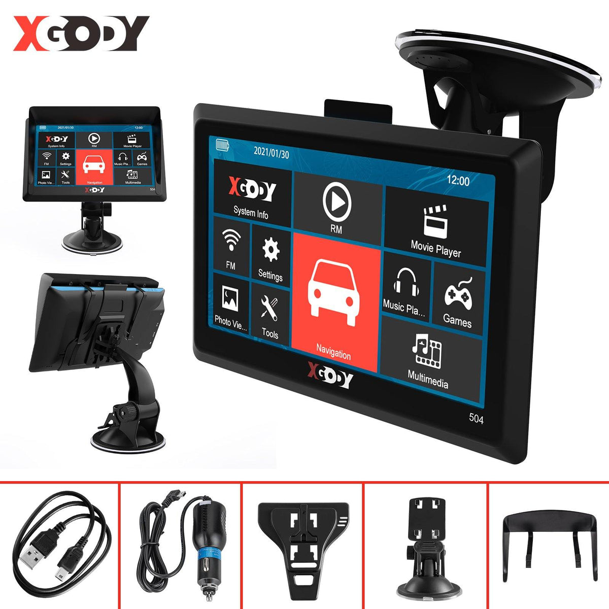 XGODY 504F Sat Nav Built-in 8GB ROM with 5 Inch Touch Screen Car GPS