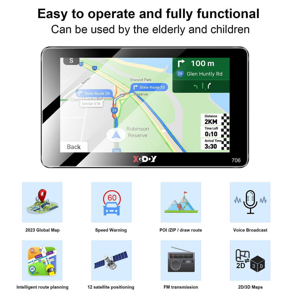 XGODY 706F/706BT 2.5D GPS Navigation For Car, With Latest Global Maps,