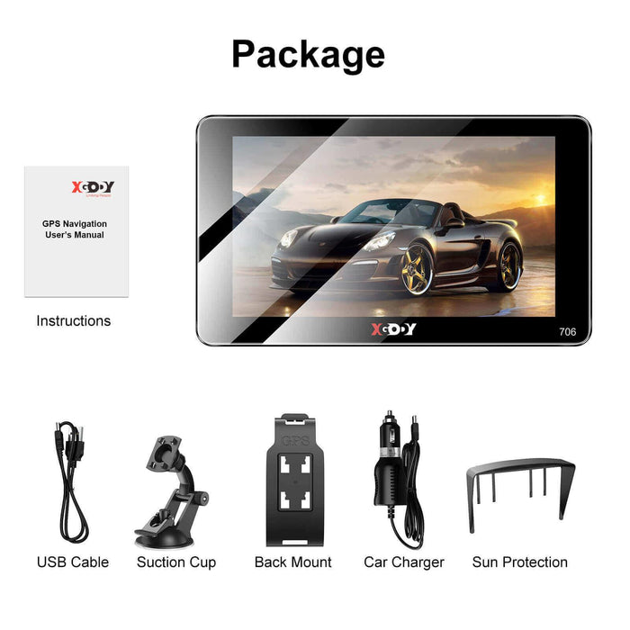 XGODY 706F/706BT 2.5D GPS Navigation For Car, With Latest Global Maps,