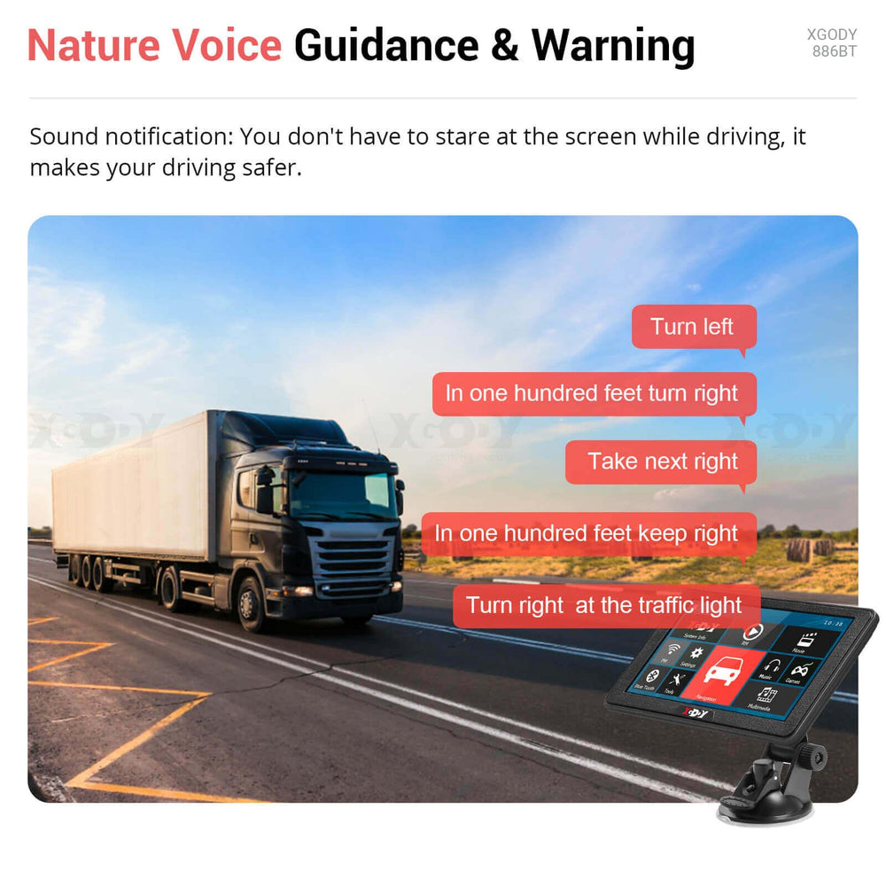 XGODY 7-inch GPS Truck Navigator, Easy Raed Touchscreen Display, Custom ...