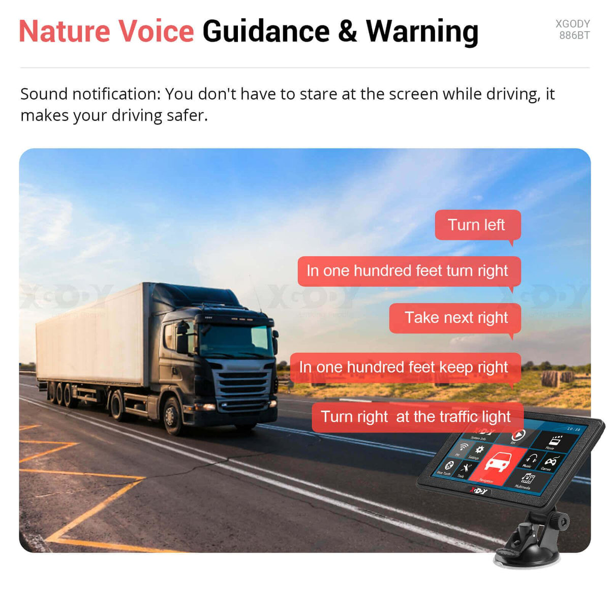 XGODY 7-inch GPS Truck Navigator, Easy Raed Touchscreen Display, Custom ...