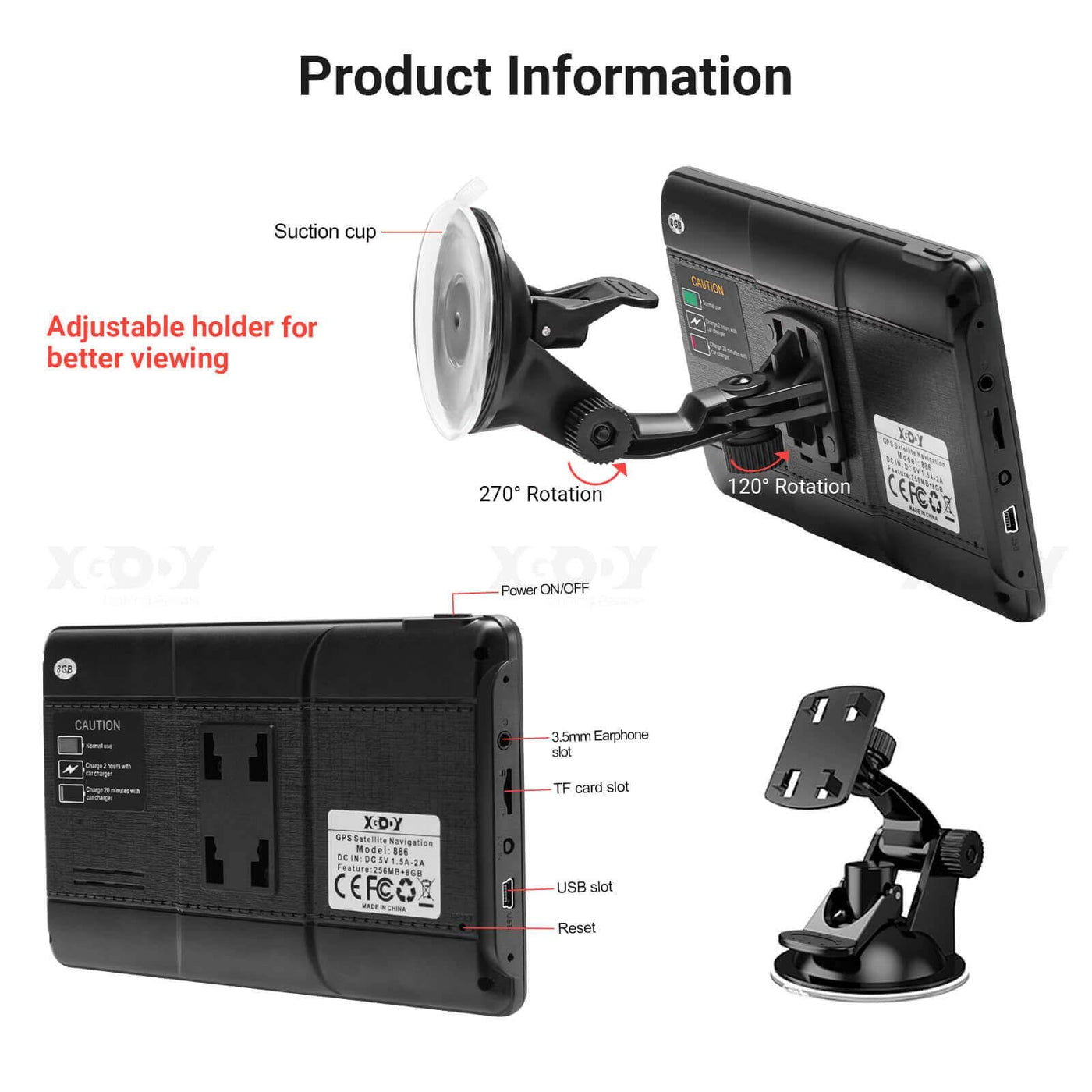 XGODY 7-inch GPS Truck Navigator, Easy Raed Touchscreen Display, Custom ...