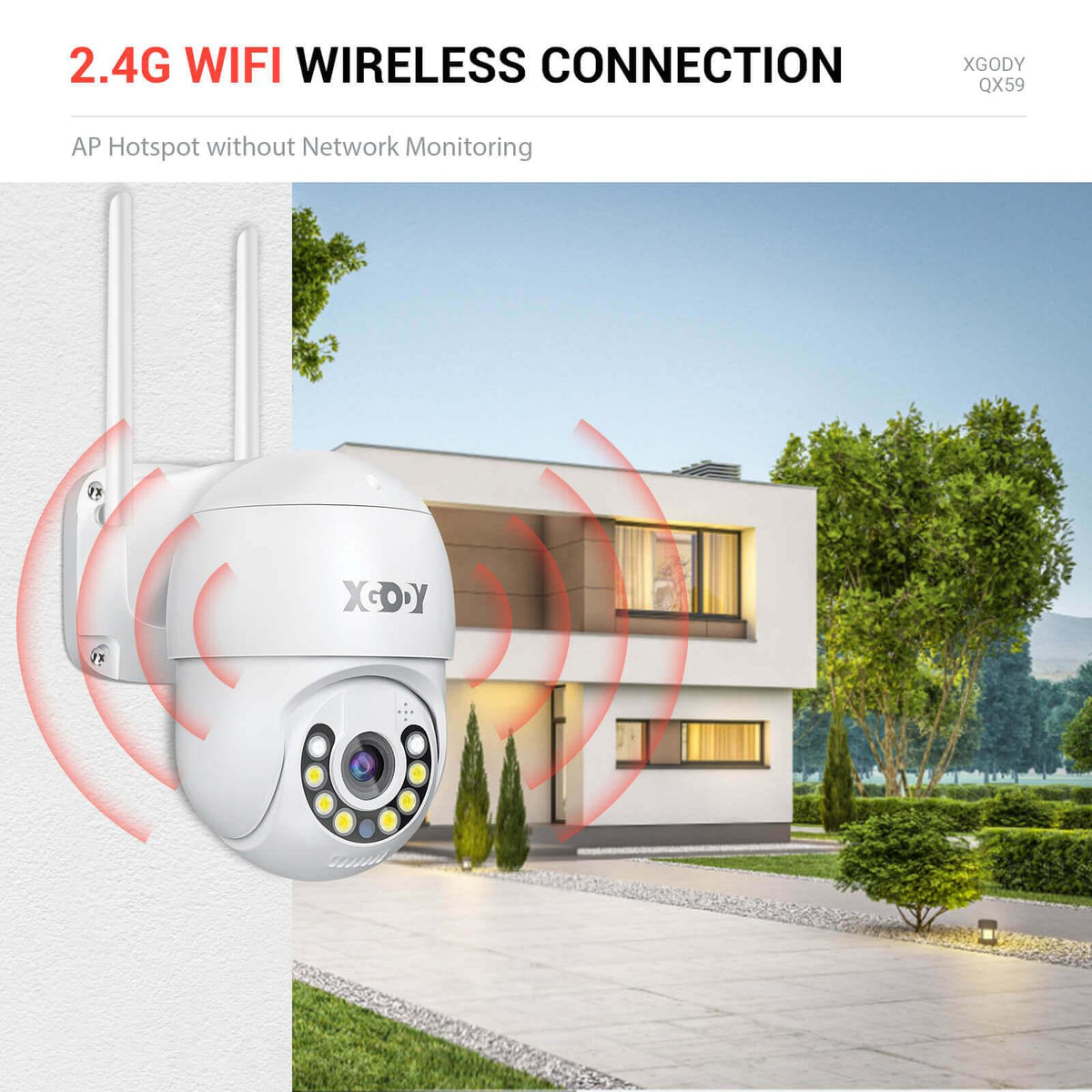 XGODY PTZ Camera 360° Home Security Cameras Oudoor 1080P IP66 Waterpro