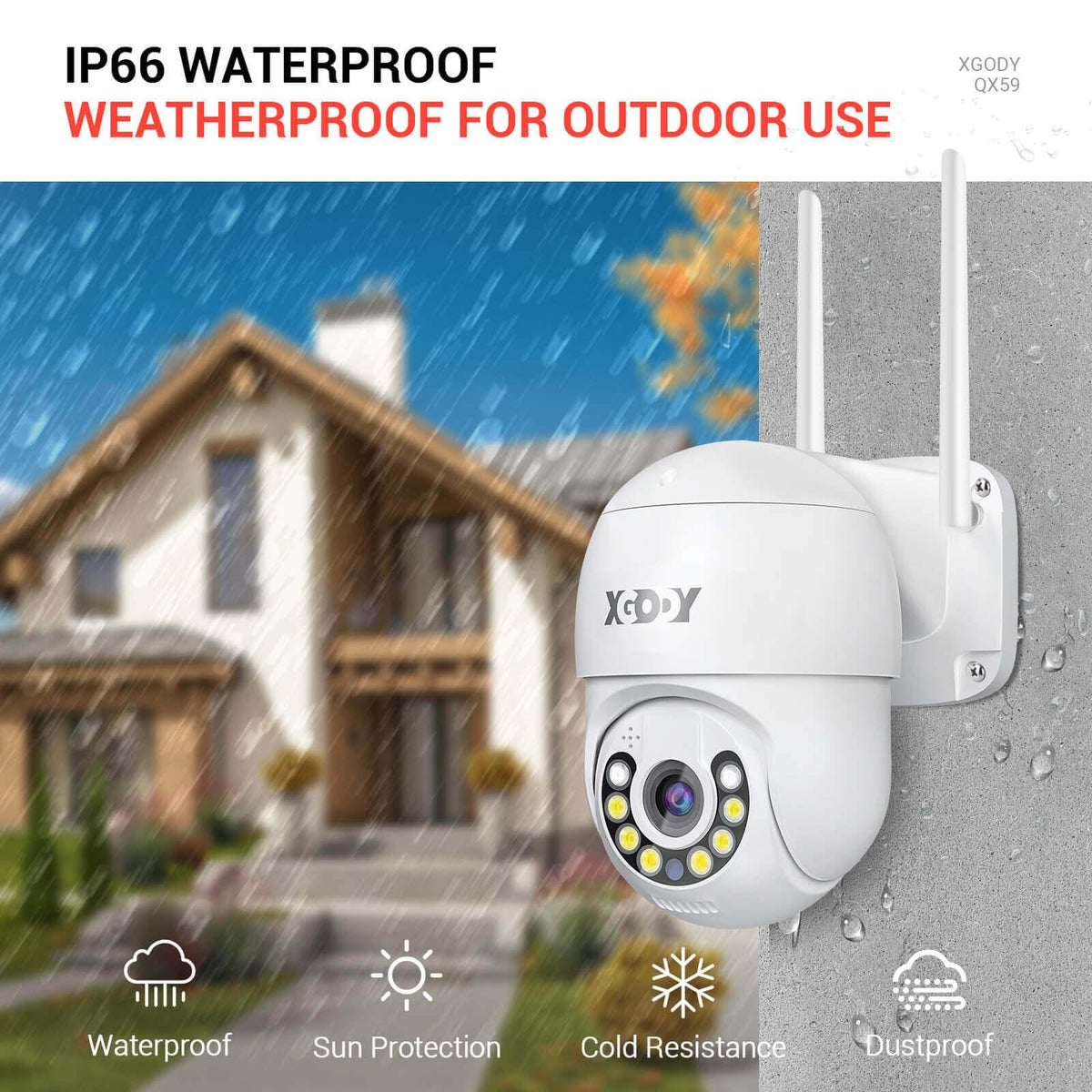 XGODY PTZ Camera 360° Home Security Cameras Oudoor 1080P IP66 Waterpro