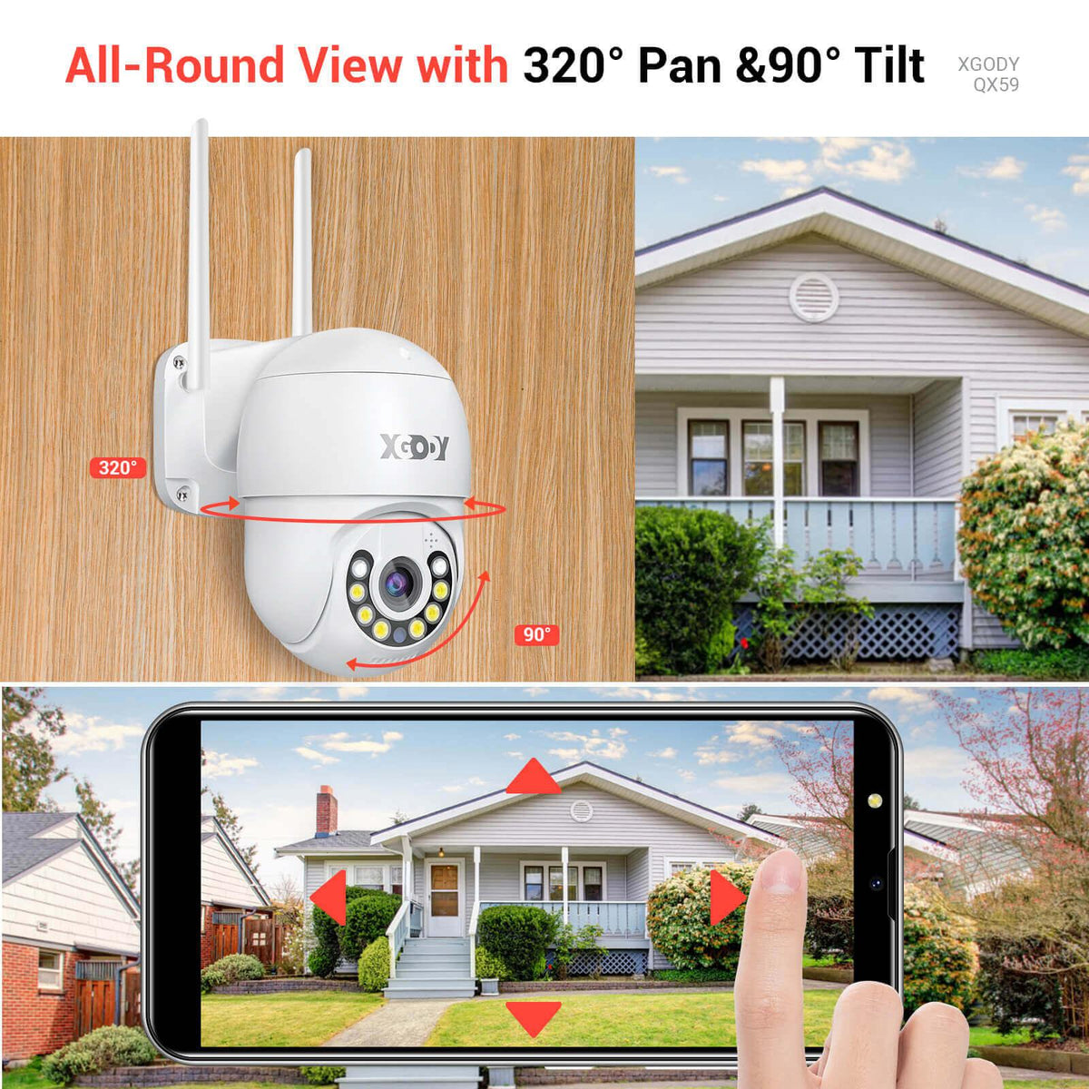 XGODY PTZ Camera 360° Home Security Cameras Oudoor 1080P IP66 Waterpro
